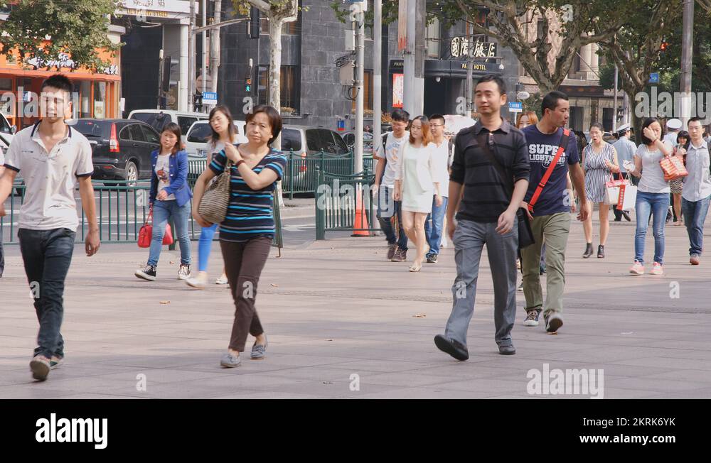 Chinese People go to work during rush hour in Shanghai, China, 4K Stock ...