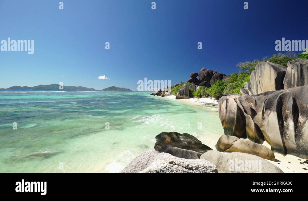 seychelles island beach with typical granite boulders Stock Video ...
