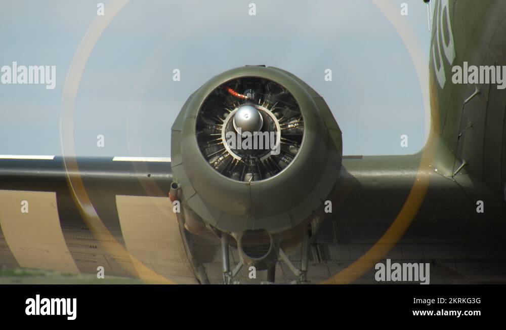 WWII Military Transport C-47 Dakota Right Engine Start CU Stock Video ...