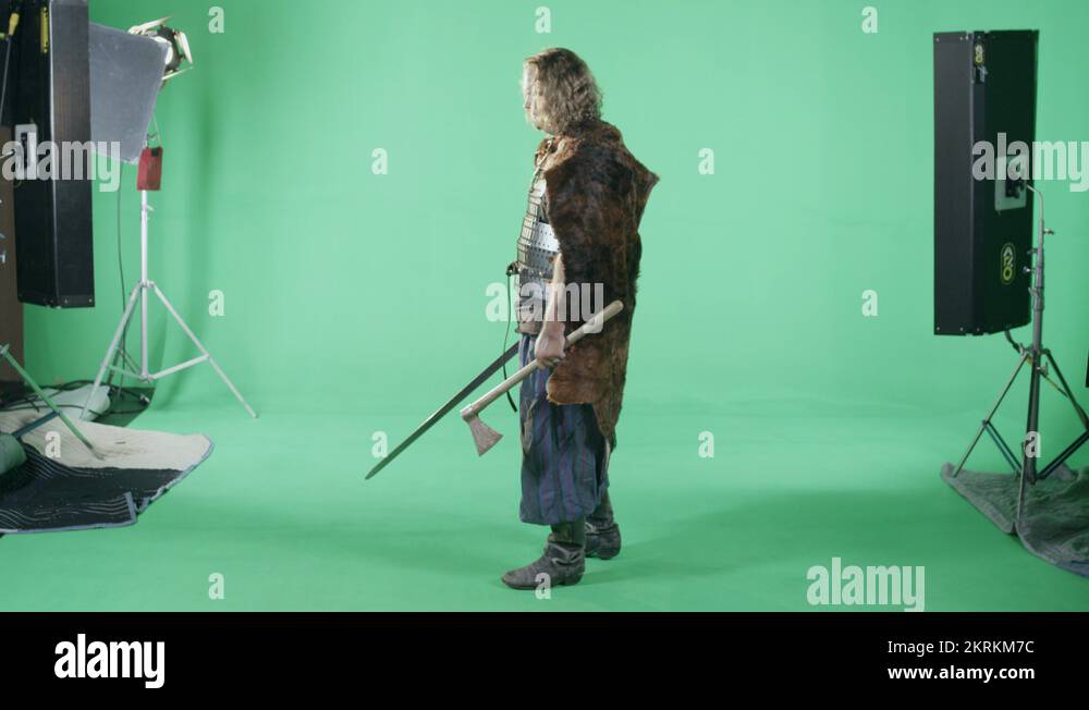 A Viking Warrior Looks Out Over The Battlefield (Green Screen Stock ...