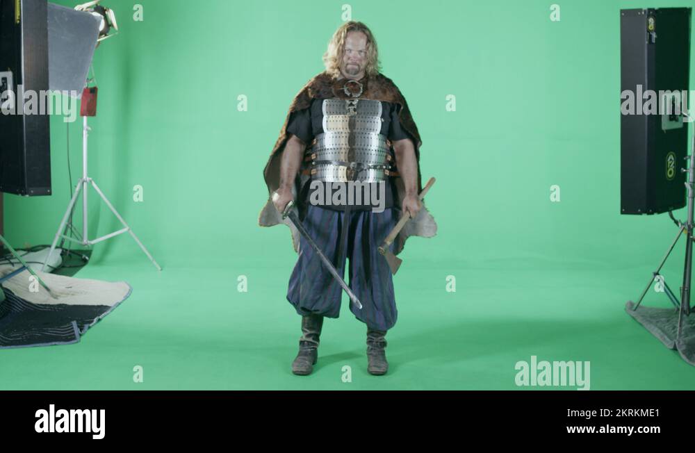A Medieval Viking Warrior Prepares For Battle (Green Screen Stock Video ...
