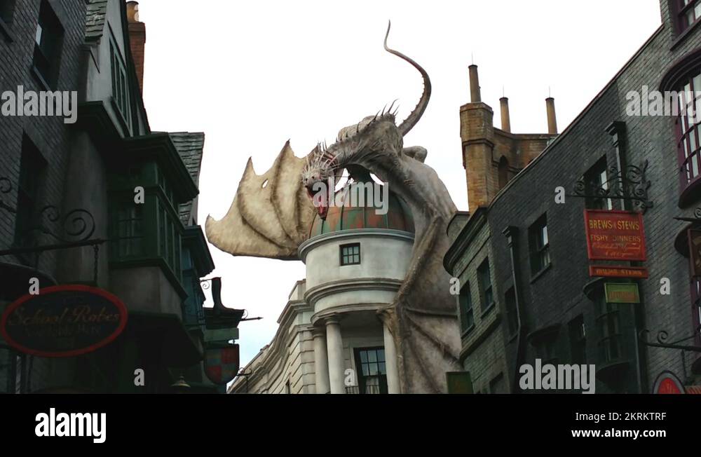 Dragon breathing fire in new Diagon Alley at The Wizarding World of ...