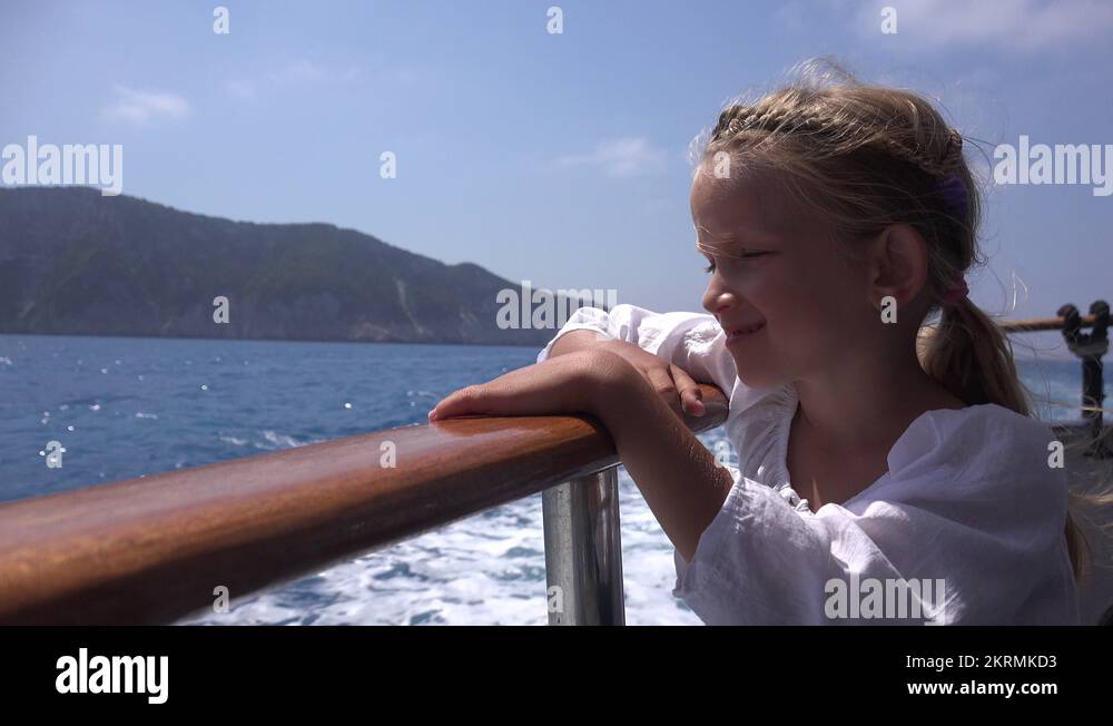 Kid Travelling in Ship, Child in Ferry Boat in Lefkada Island Beach ...