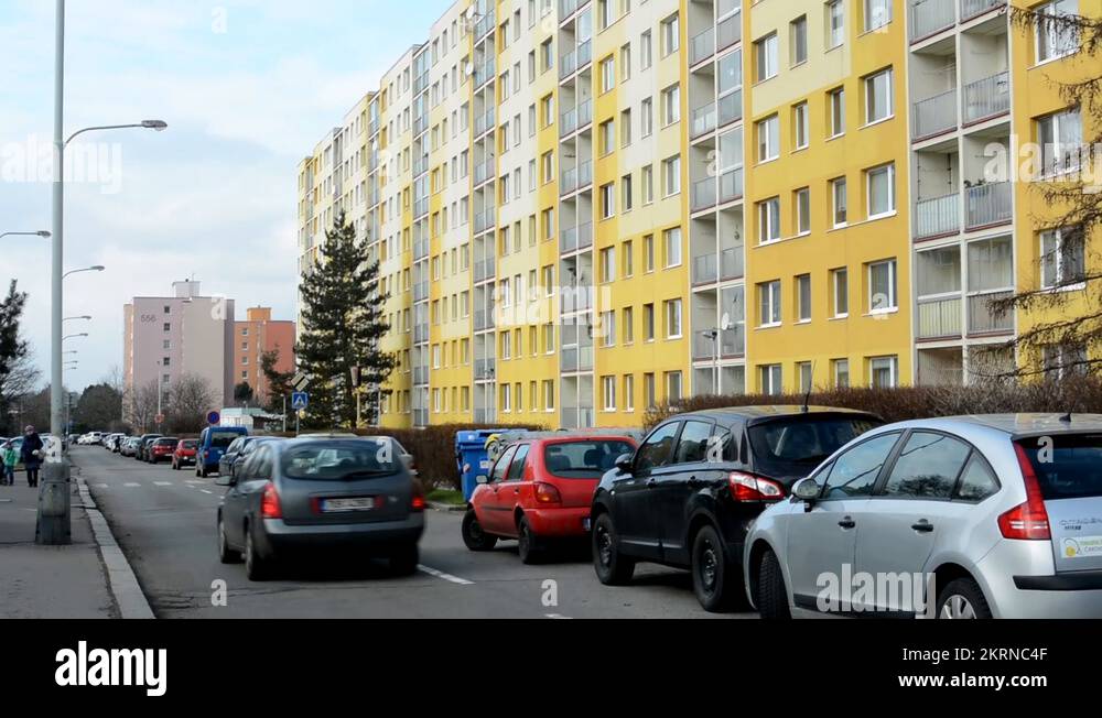 housing estate (high rise block of flats) with nature and car park ...