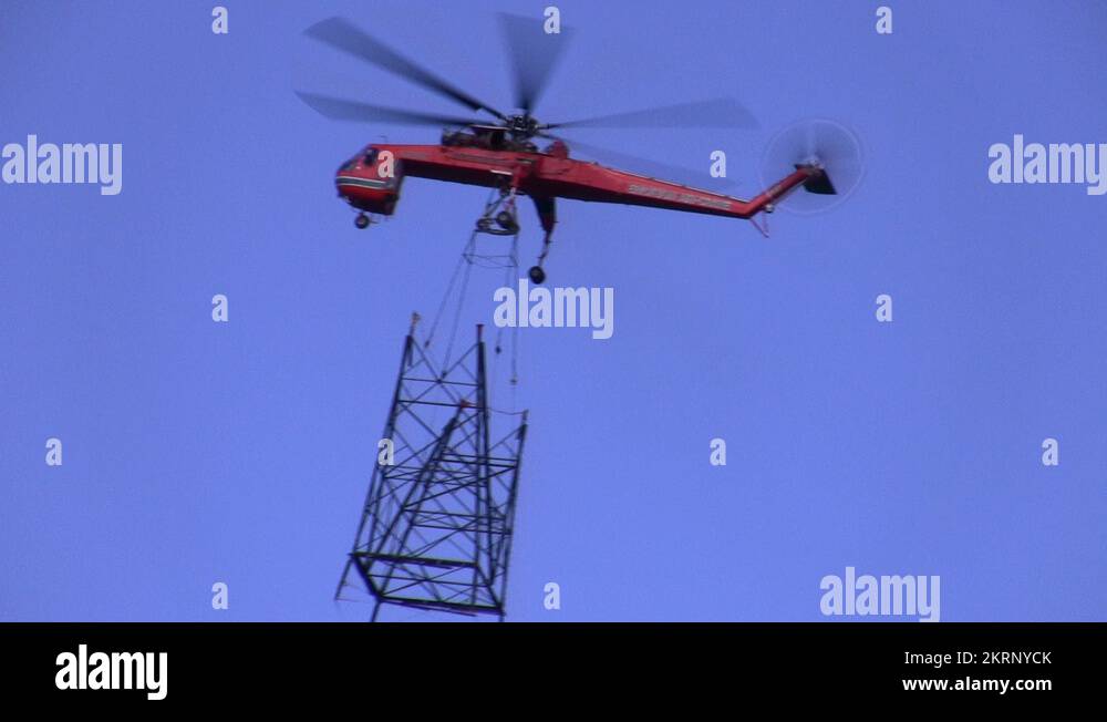 Sikorsky S-64 Skycrane 500Kv Tower construction Stock Video Footage - Alamy