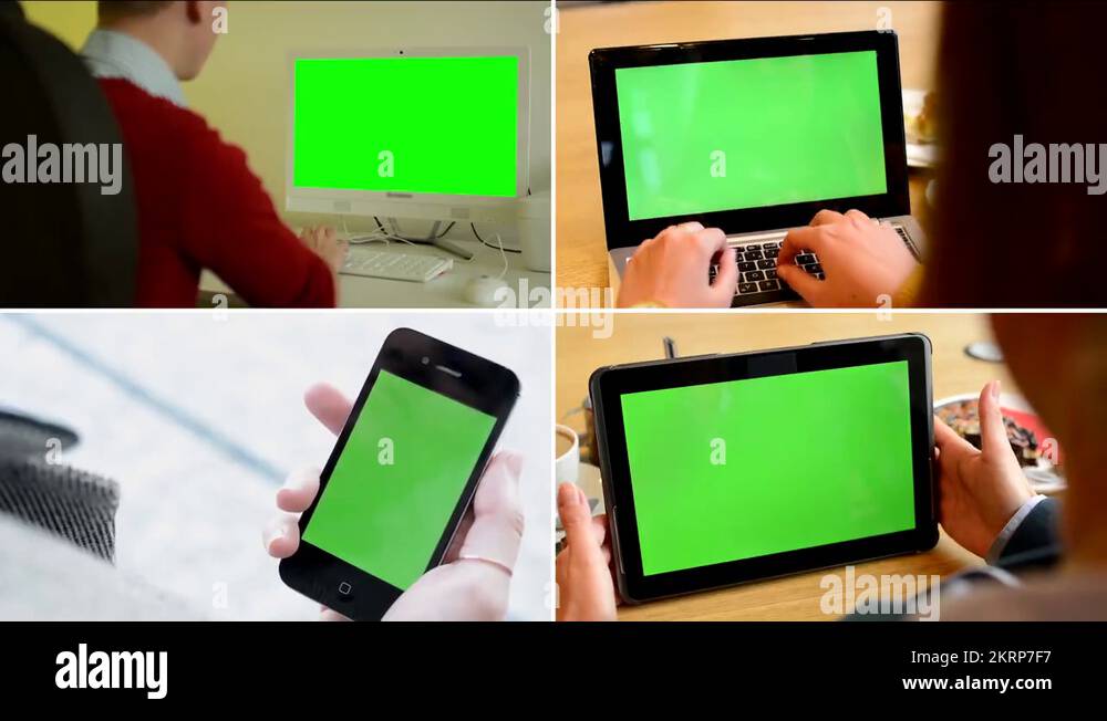 4K MONTAGE (4 VIDEOS) - technology devices green screen - 4 platforms ...