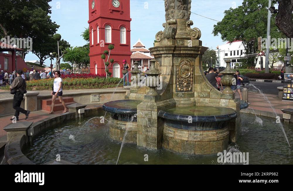 Tourists visit Dutch Square, Clock tower, Melaka, Malacca, Malaysia ...