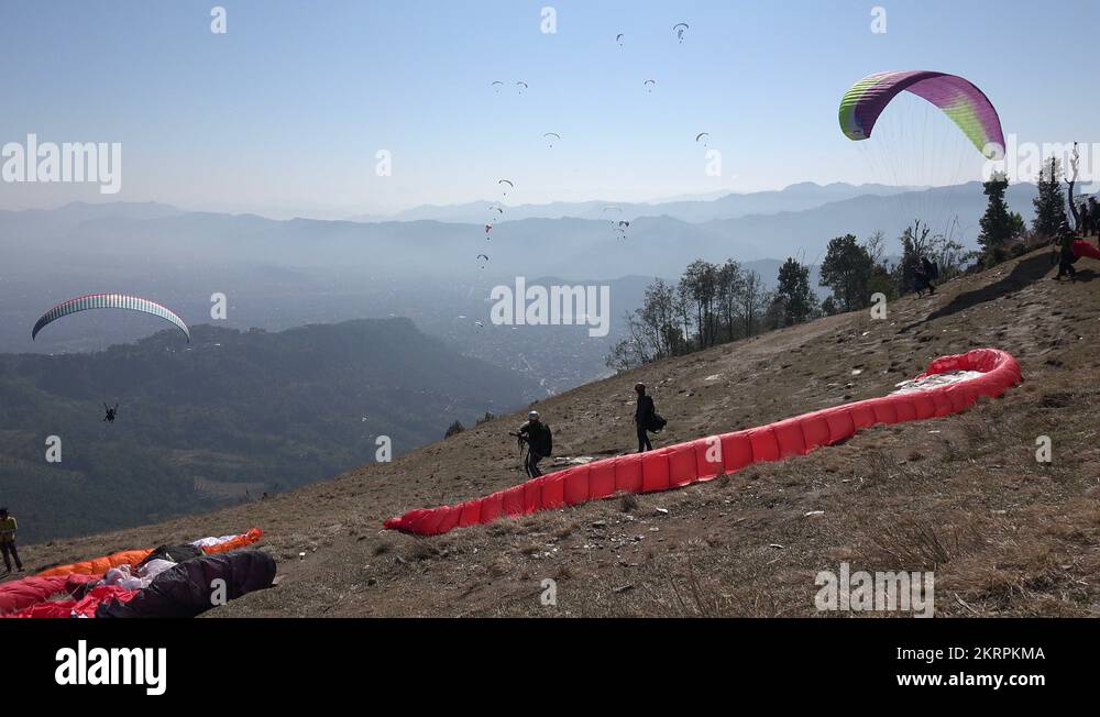 Paragliding launch site in Pokhara, Nepal, adventure sports, take off ...