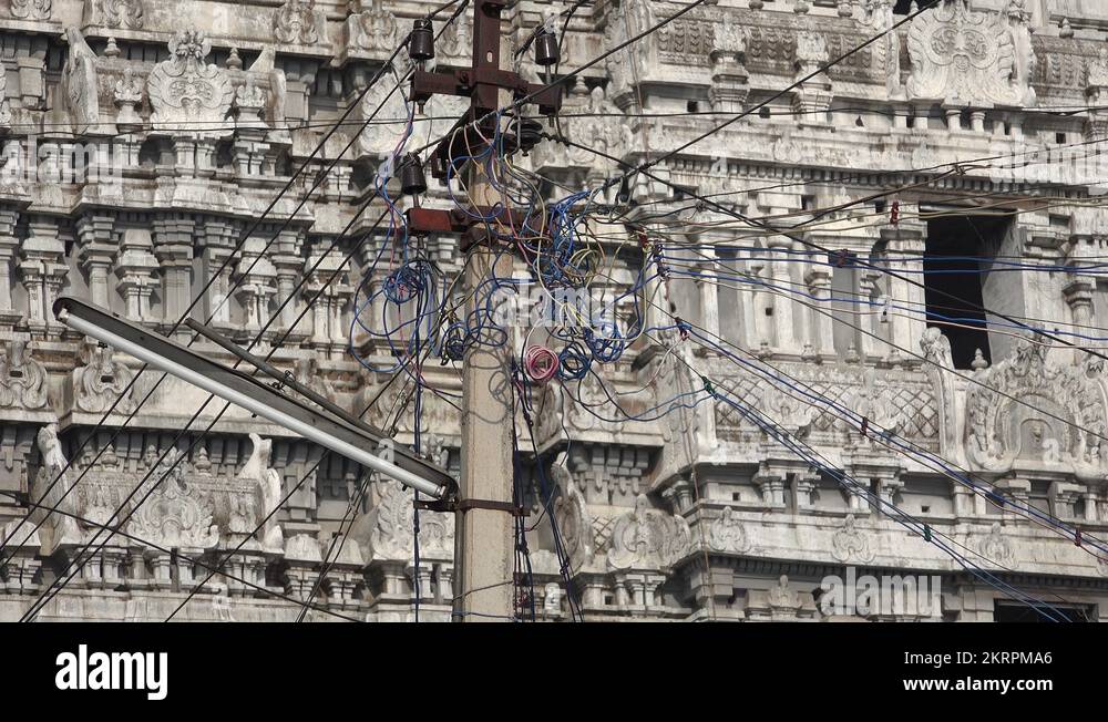 Temple complex behind electricity wires, India Stock Video Footage - Alamy