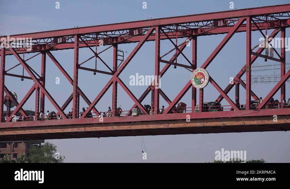 Traffic drives over the Kean Bridge in Sylhet, Bangladesh Stock Video ...