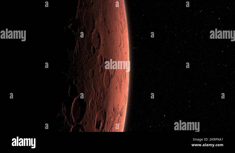 A spacecraft lifts off the surface of Mars (90 degree view Stock Video ...