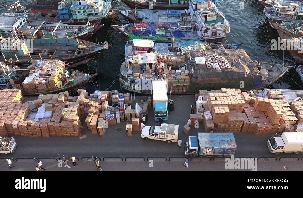 Traditional dhow vessels, used for cargo transport in Dubai Stock Video ...