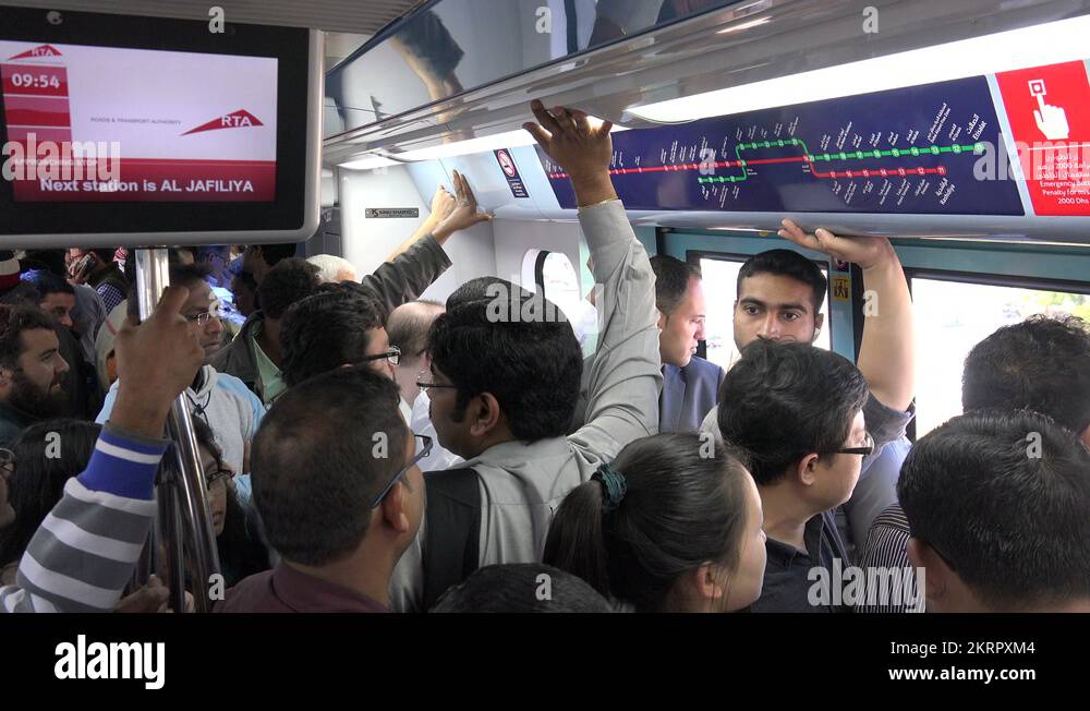 Dubai Metro, commuter train, passengers, public transport Stock Video ...