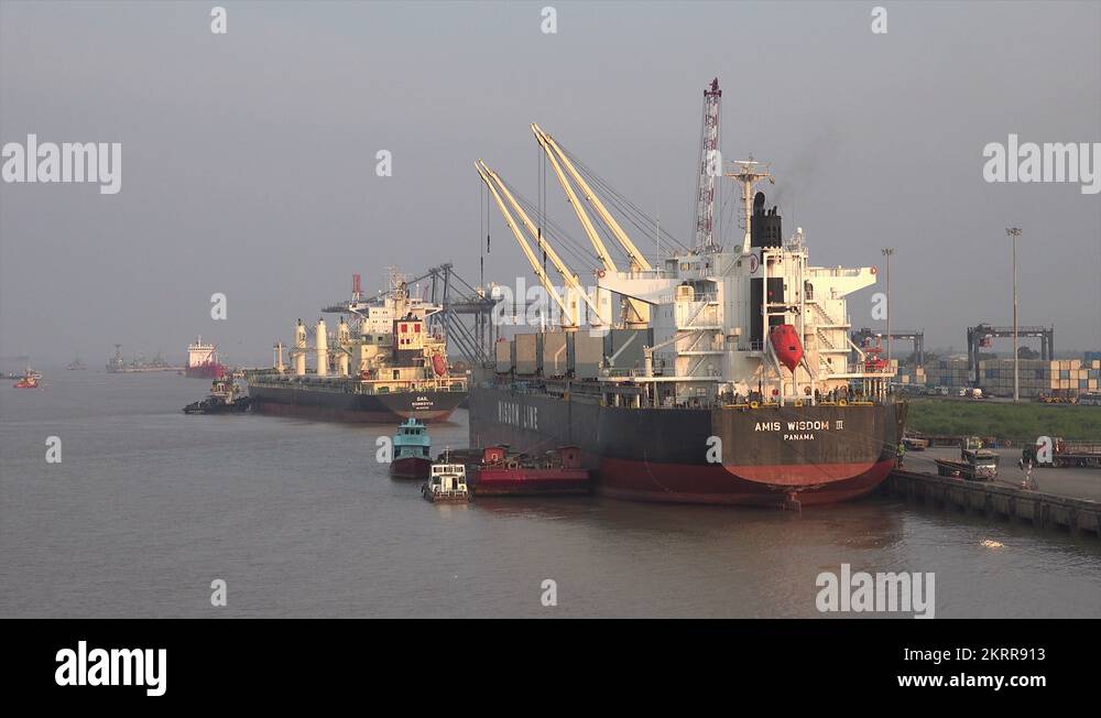 Amis Wisdom III Cargo Ship at port of Yangon, Myanmar Stock Video ...