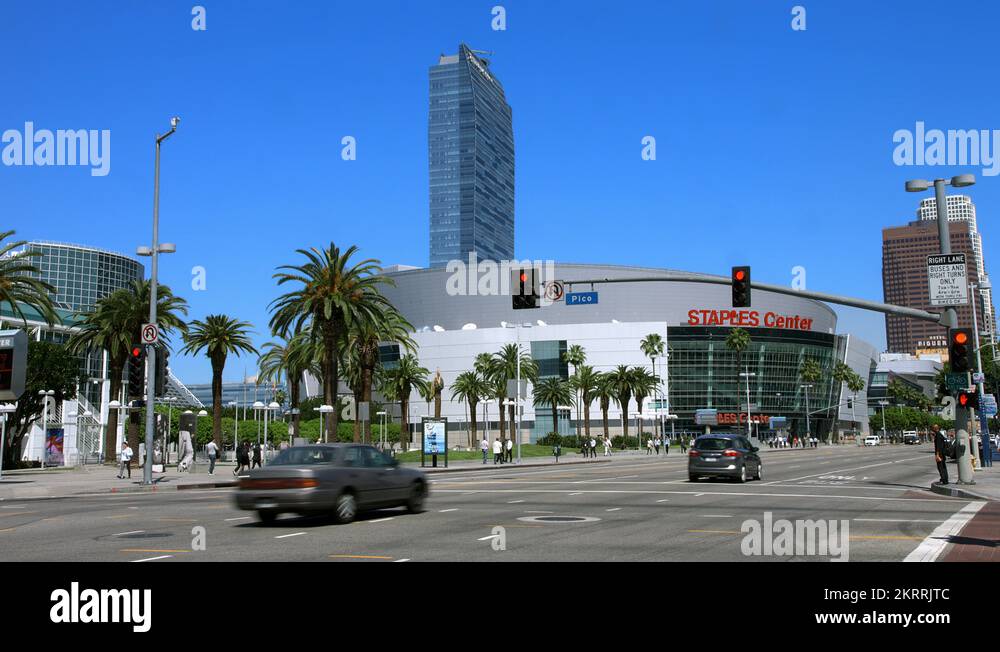 4K, UHD, Police Car and Staples Center in Downtown Los Angeles ...