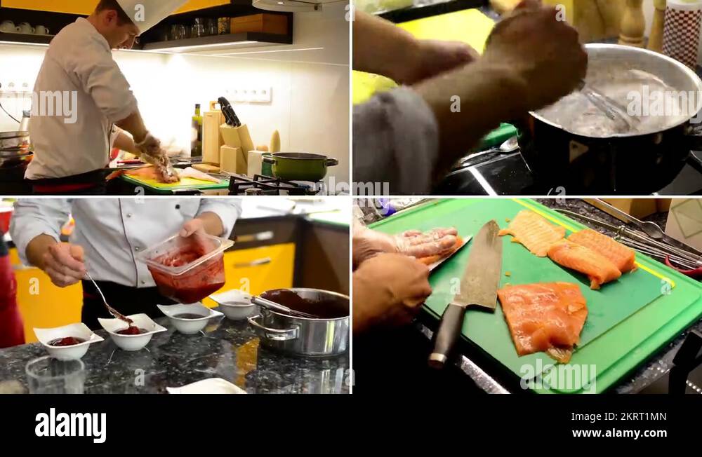 4K compilation (montage) - chef prepare food (meals) in the kitchen ...