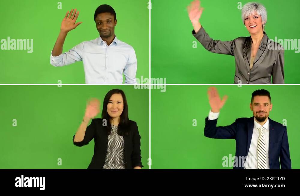 4K compilation (montage) - people wave with hand - green screen studio ...