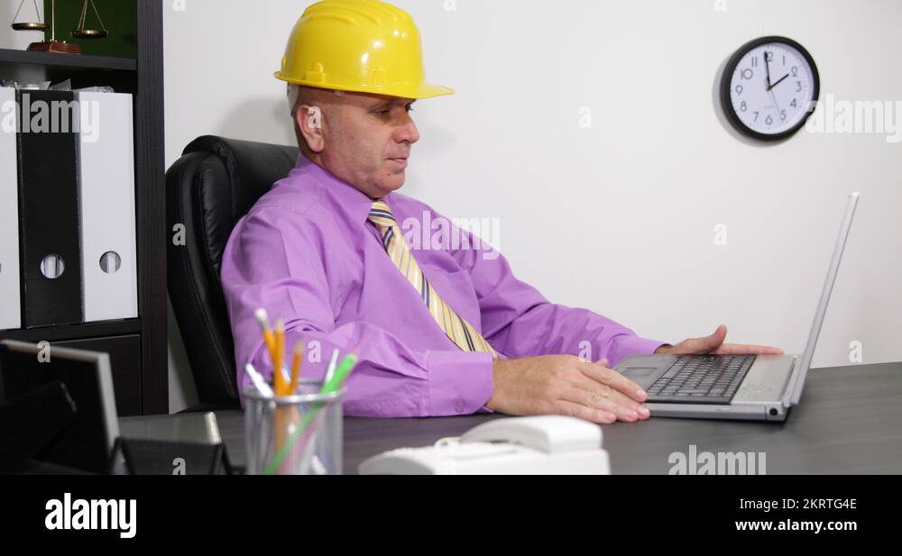 Engineer Arrive Office Relaxing Sitting Chair Typing Computer Man Work ...