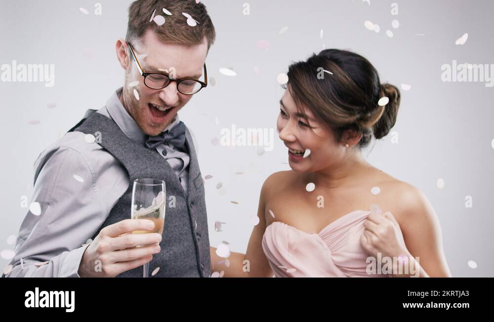 Geek couple silly dancing slow motion wedding photo booth series Stock ...