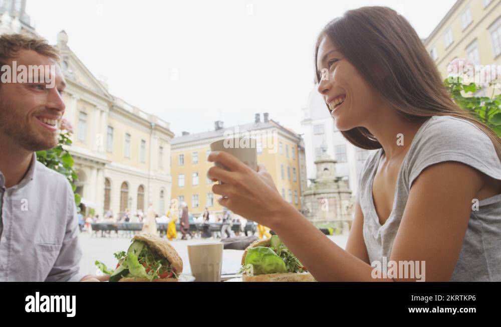 Man woman eating food outside sidewalk Stock Videos & Footage - HD and ...