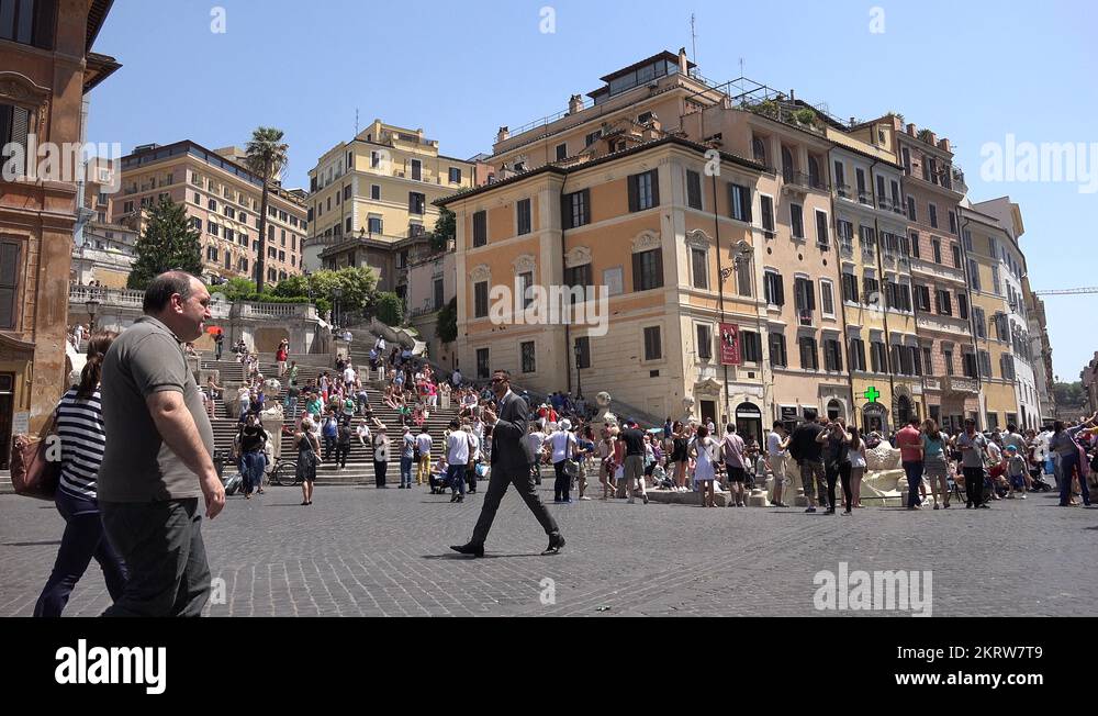 4K Piazza di Spagna Rome Italy Crowd People Tourists Walking Square ...