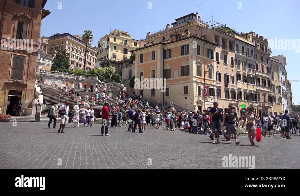 4K Piazza di Spagna Rome Italy Crowd People Tourists Walking Square ...