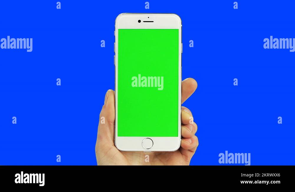 White smart phone chroma key blue and green with real hand Stock Video ...