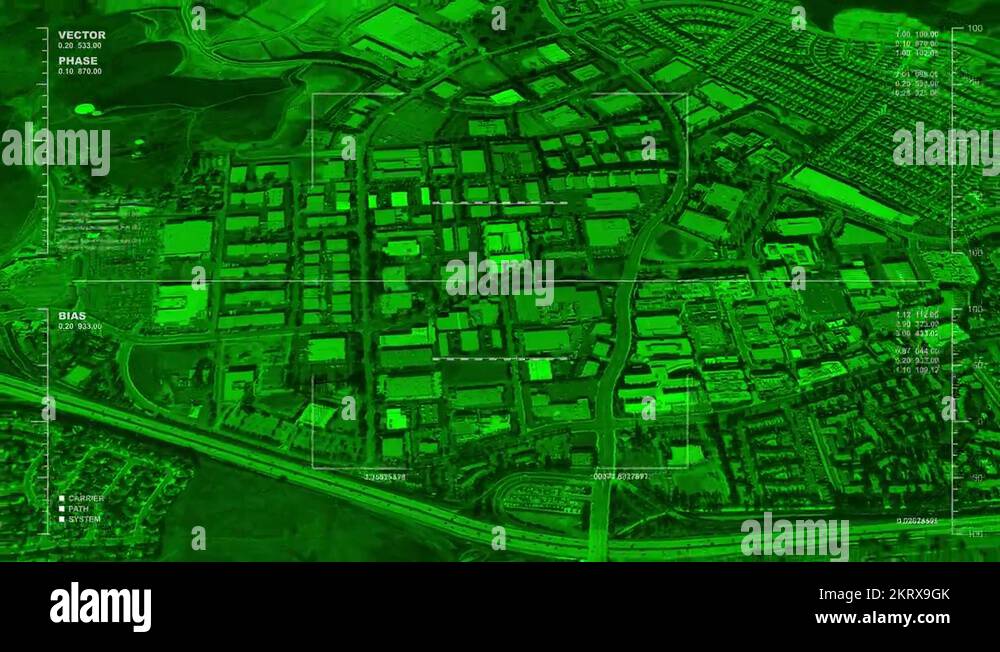 Night vision aerial surveillance drone/UAV flyover of an office park ...