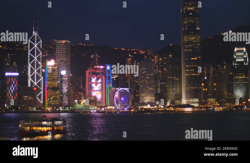 Star ferry at night crossing over to HK Island 4K Stock Video Footage ...