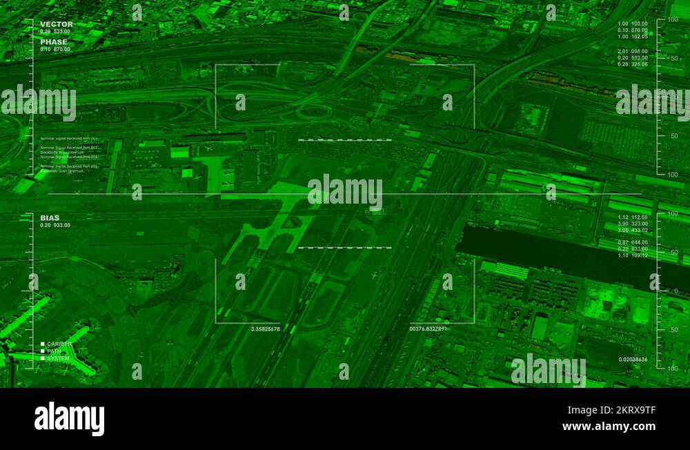 Night vision aerial surveillance drone/UAV flyover of an urban area ...