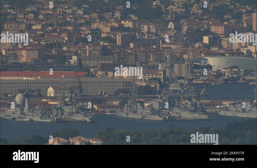 AERIAL France-Toulon Naval Base From Edge Of Exclusion Zone Stock Video ...