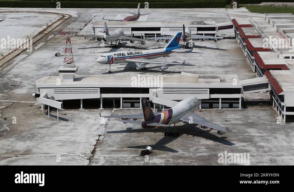 Models of airport and passenger planes in Mini Siam park in Pattaya ...