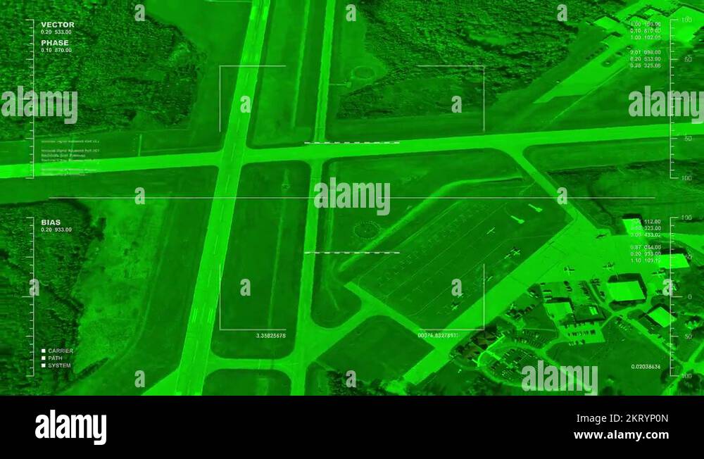 Night vision aerial surveillance flyover of a small regional airport ...