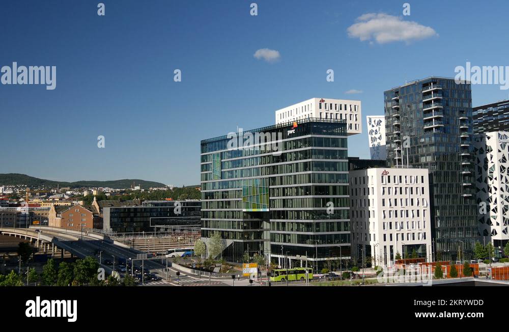 Time lapse from modern office buildings next to the Oslo Opera House in ...