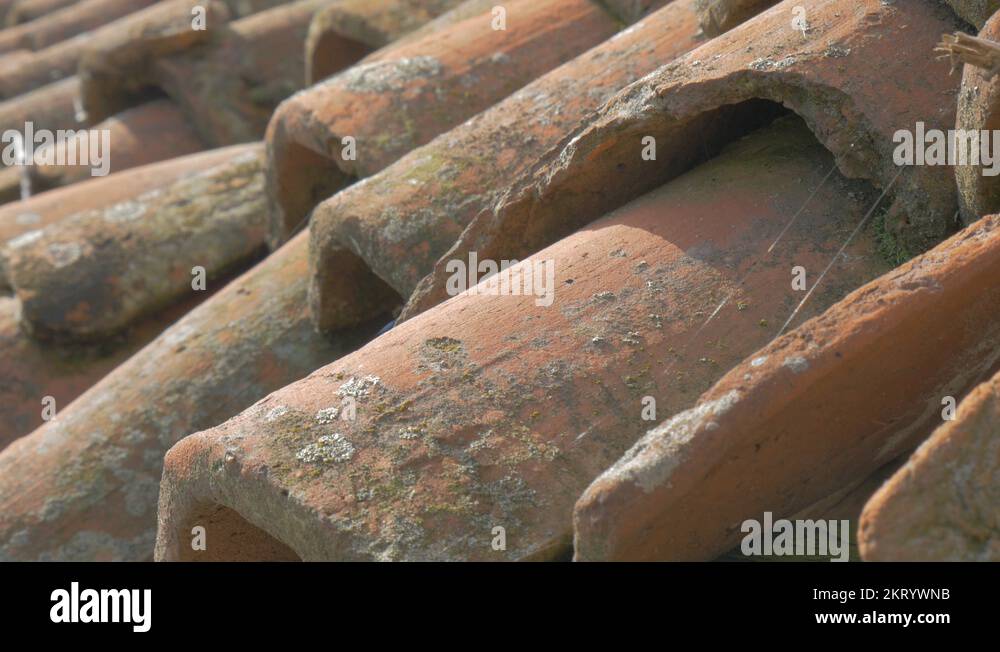 Roofing ancient materials made of clay 4K 2160p UHD panning footage ...