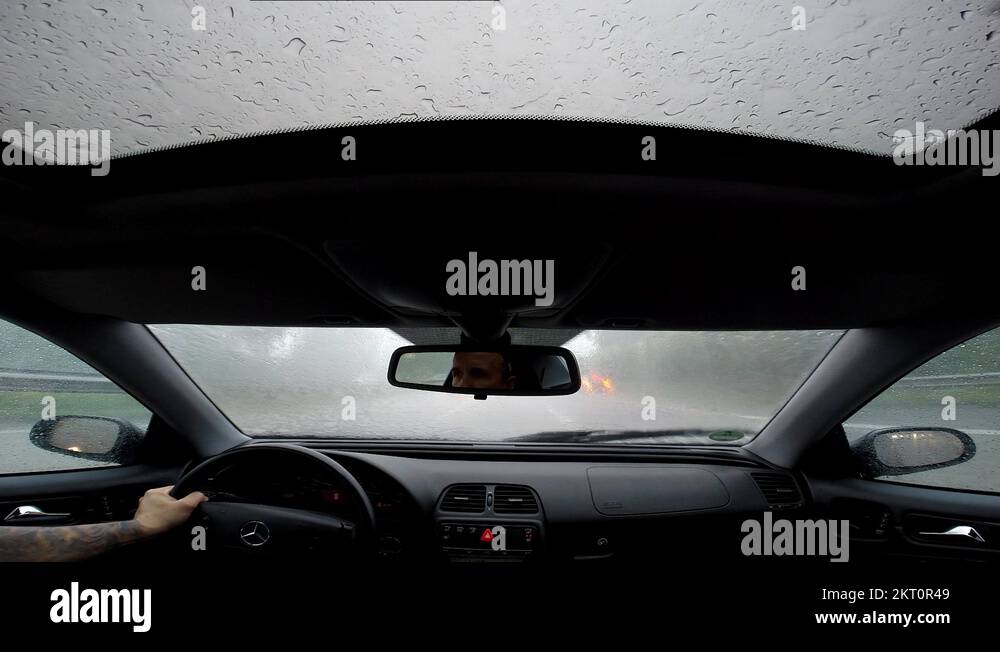 Dash cam difficult driving very hard rain german highway Stock Video ...