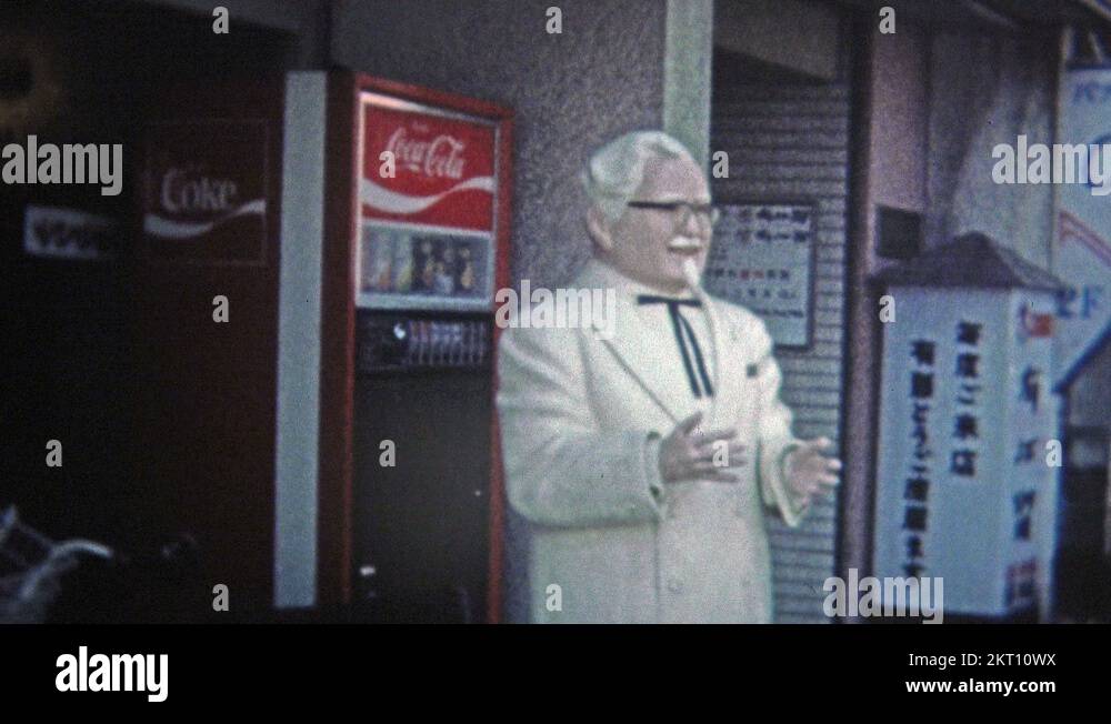 TOKYO, JAPAN 1973: Kentucky Fried Chicken (KFC) with colonel sanders life sized Stock Video ...