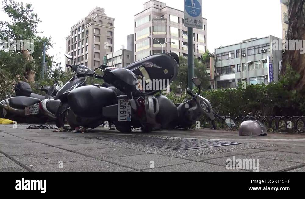 Motorcycle Damage After Tropical Storm Hits Taiwan, Typhoon Soudelor 4K ...