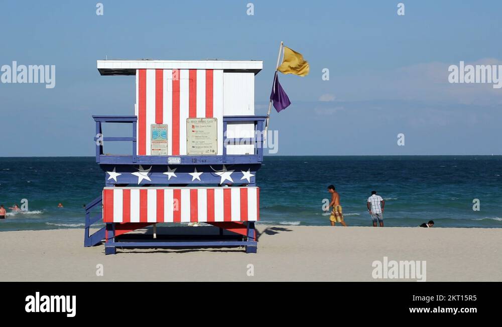 Art deco style lifeguard hut on south beach Stock Videos & Footage - HD ...