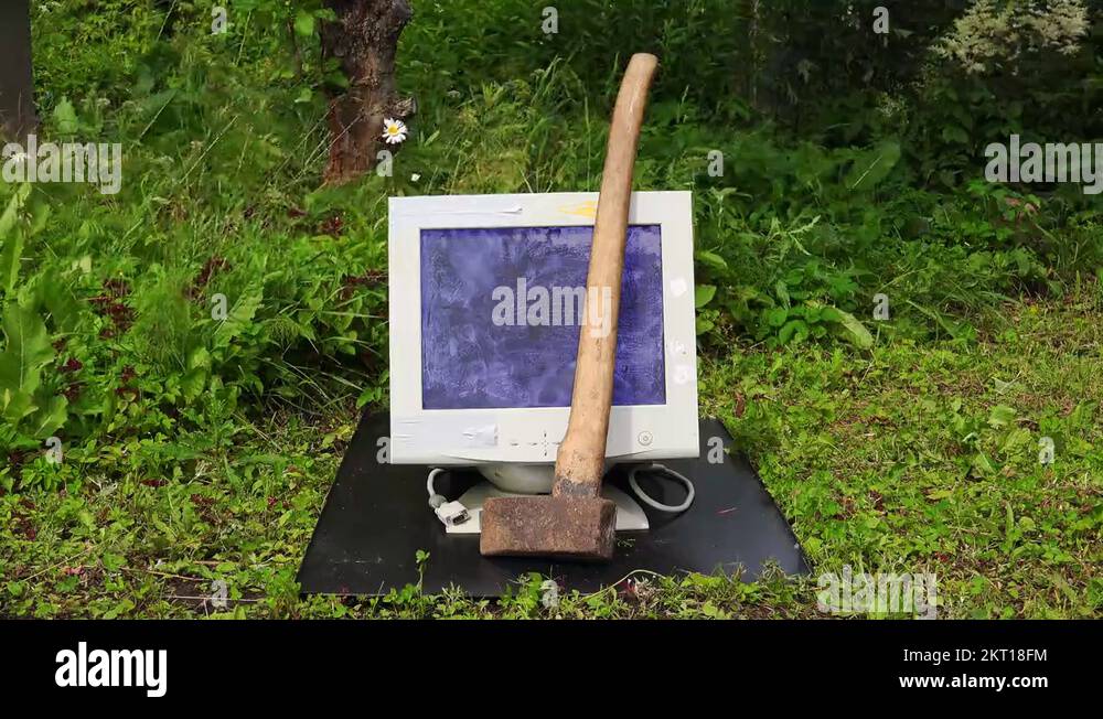 Sledgehammer hit and smash the monitor on the screen. 4K Stock Video ...
