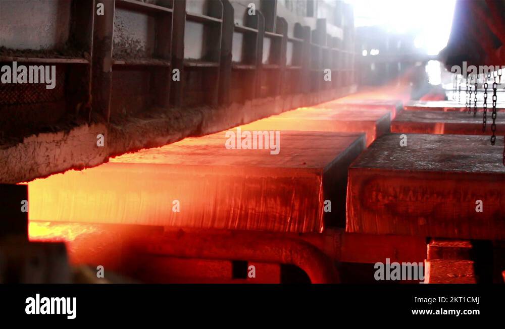 Slab is charging in Furnace, In side view Furnace, Background of ...