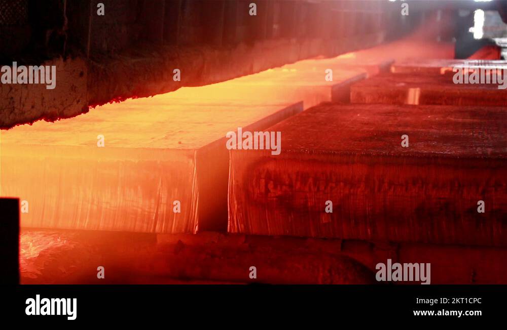 Slab is charging in Furnace, In side view Furnace, Background of ...