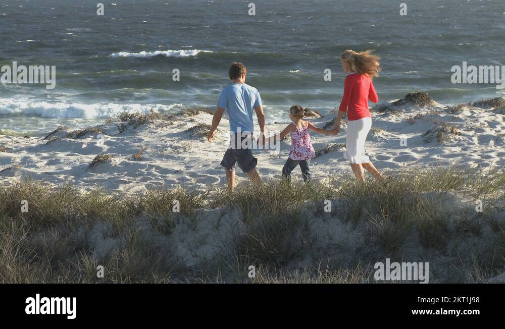 LS PAN OF A FAMILY WALKING ALONG A BEACH Stock Video Footage - Alamy