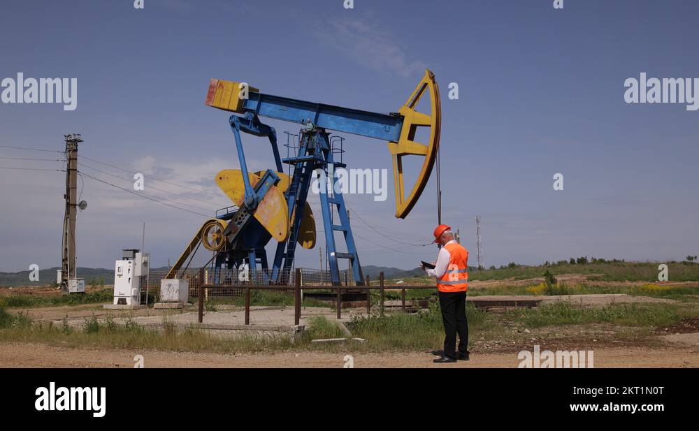 Engineer Supervisor Worker Walking Through Oil Pump Rig Verify System ...