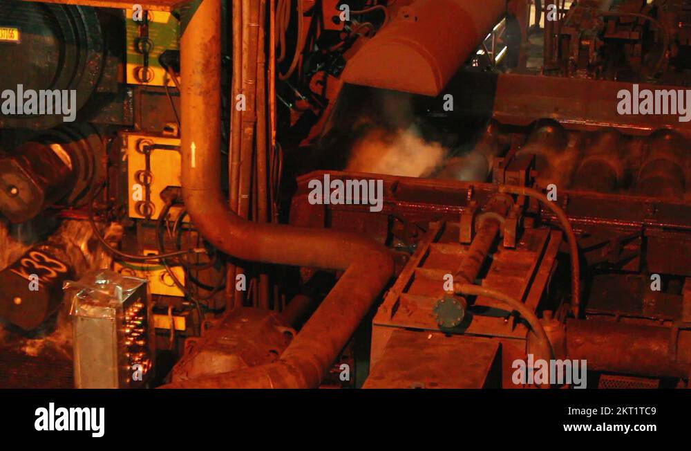 Hot slab are moving in mill, Production of steel plants that look very ...