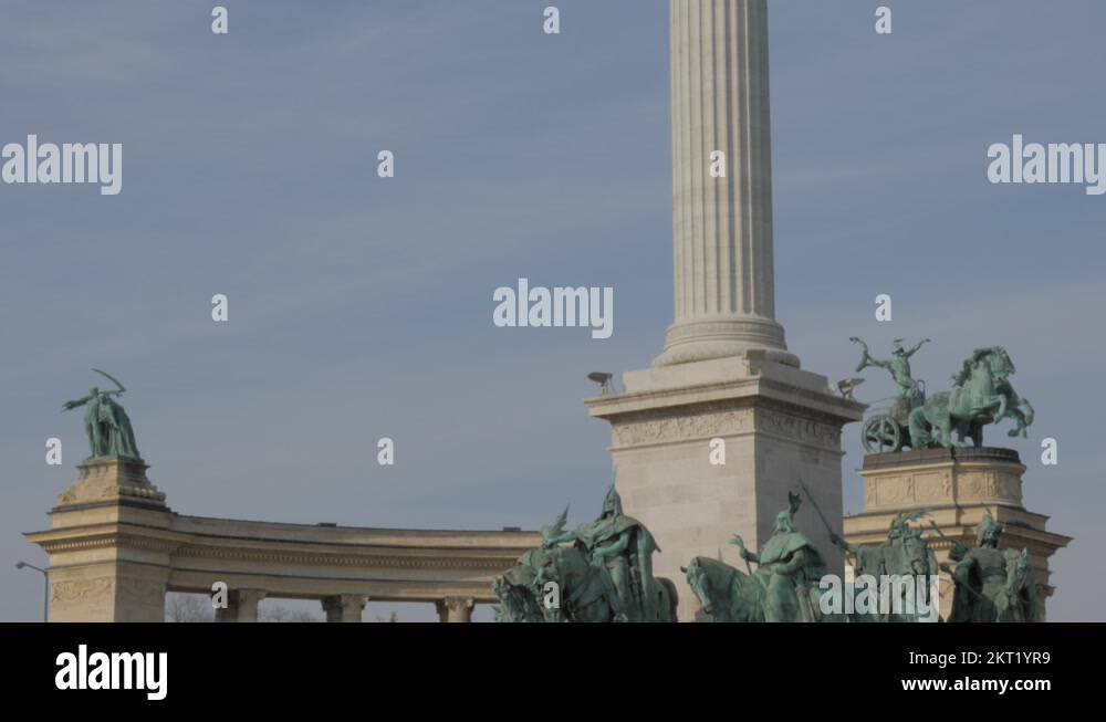 Statues on Hosok ter Archangel statue Budapest slow tilt 4K 2160p ...