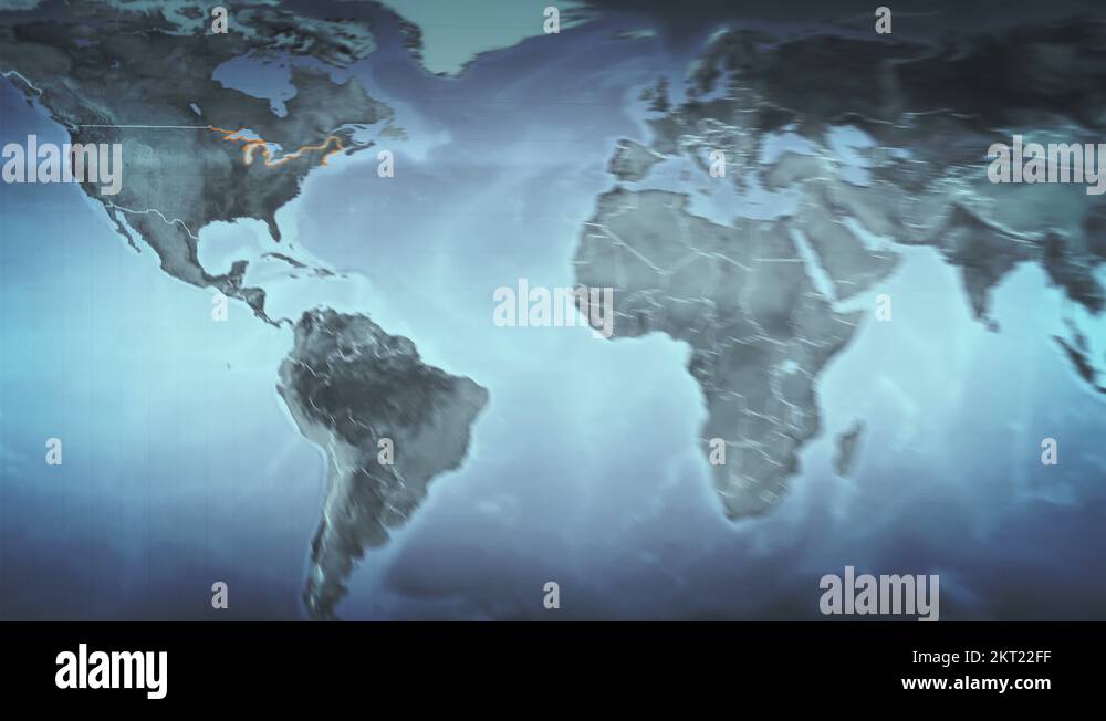 World map with US Airports, Roads and Railroads. Gray. Loopable Stock ...