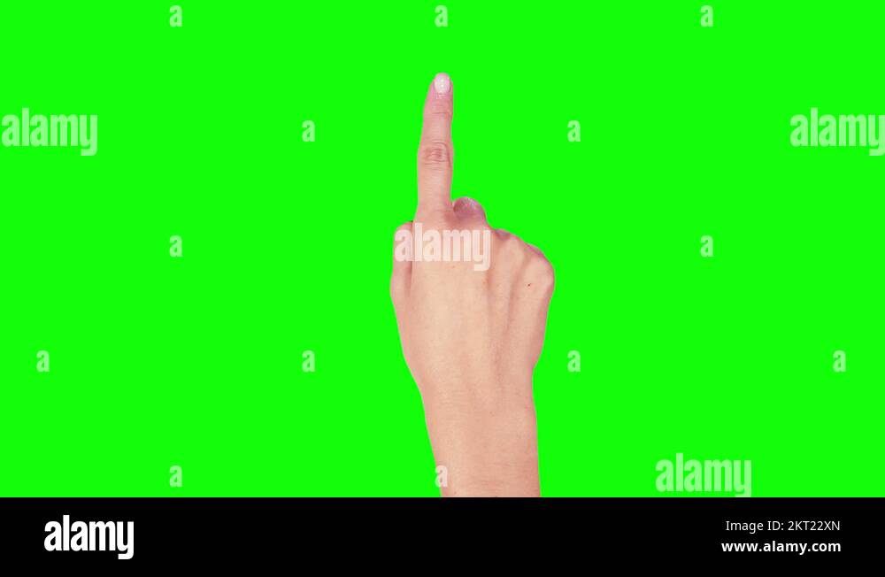 Set of 12 touchscreen gestures. Female hand. Green screen. Technology ...