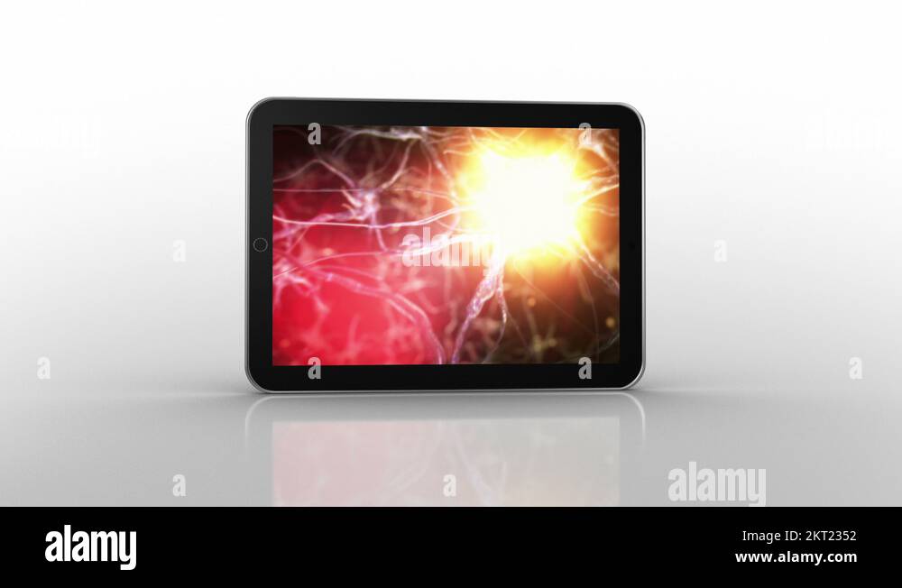 Spinning Tablet Animation. Neuron cell videos on the display. 3 in 1 ...
