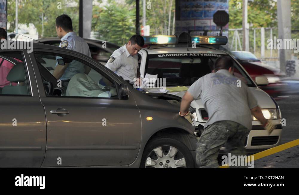 Traffic accident busy city intersection, tow truck,police Stock Video ...